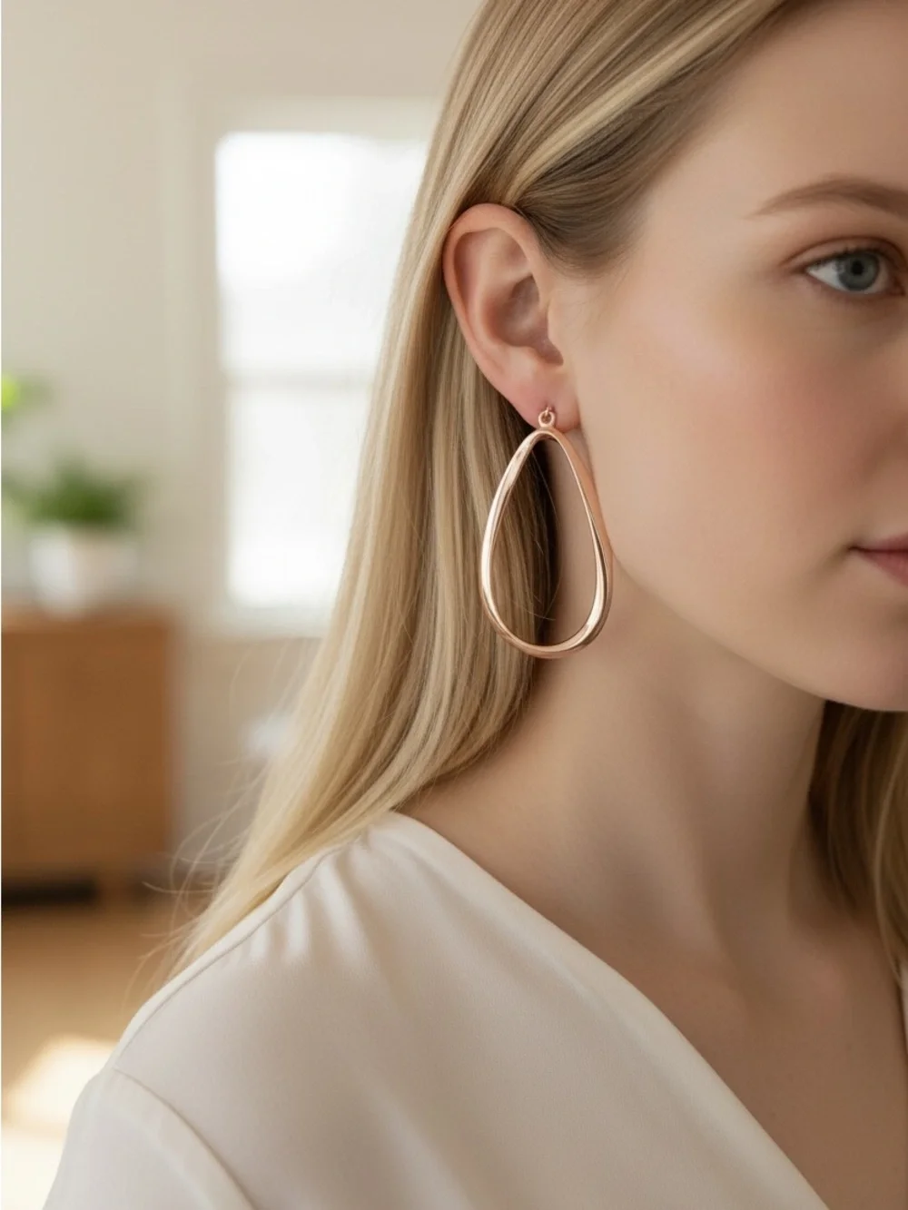 Jewelry | 62 Rose Gold Teardrop Hoop Earrings Elegant Women Jewelry ...